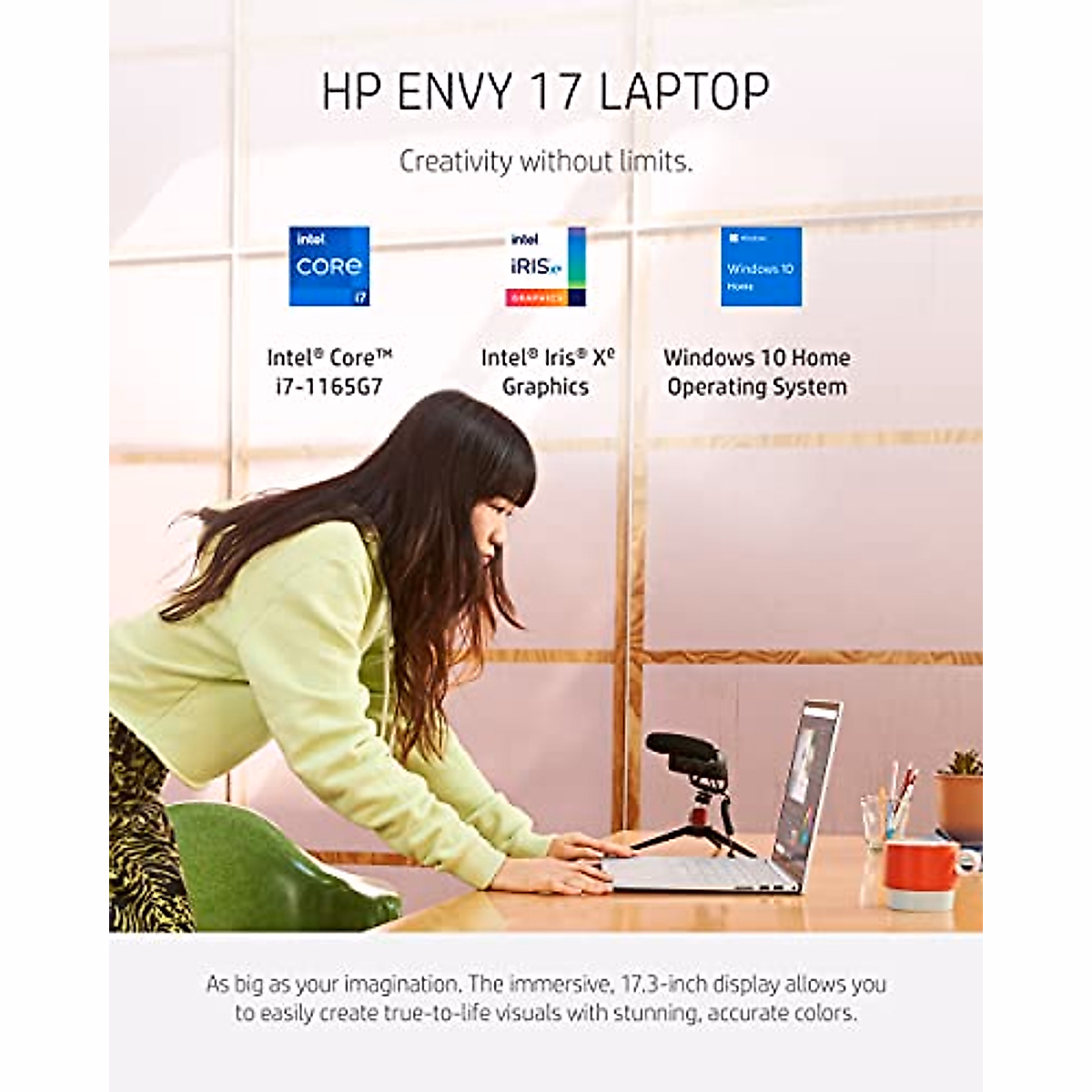 HP Envy 17 Laptop, 11th Gen Intel Core i7-1165G7, 12 GB RAM, 1 TB HDD & 256 GB SSD, 17.3-inch FHD IPS Touchscreen, Wins10 Home, HD Webcam, Audio by B&O (17-cg1010nr, 2021) (Renewed)