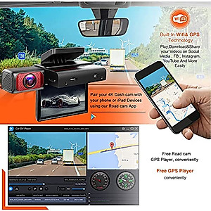 4K Dash Cam Built-in WiFi Front Dash Camera 3'' IPS Screen Car Driving Recorder 170°Wide Angle Dashboard Camera with Super Night Vision WDR G-Sensor Parking Monitor Loop Recording