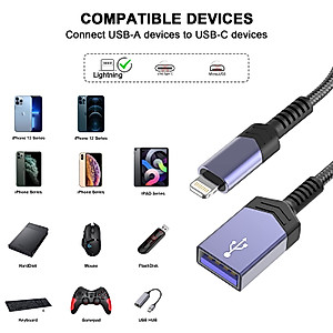 Lightning to USB Camera OTG Adapter for iPhone iPad,[MFi Certified]Cable Adapter Converter Supports USB Flash Drive,Gamepad,Hubs,Mouse,Keyboard,U Disk