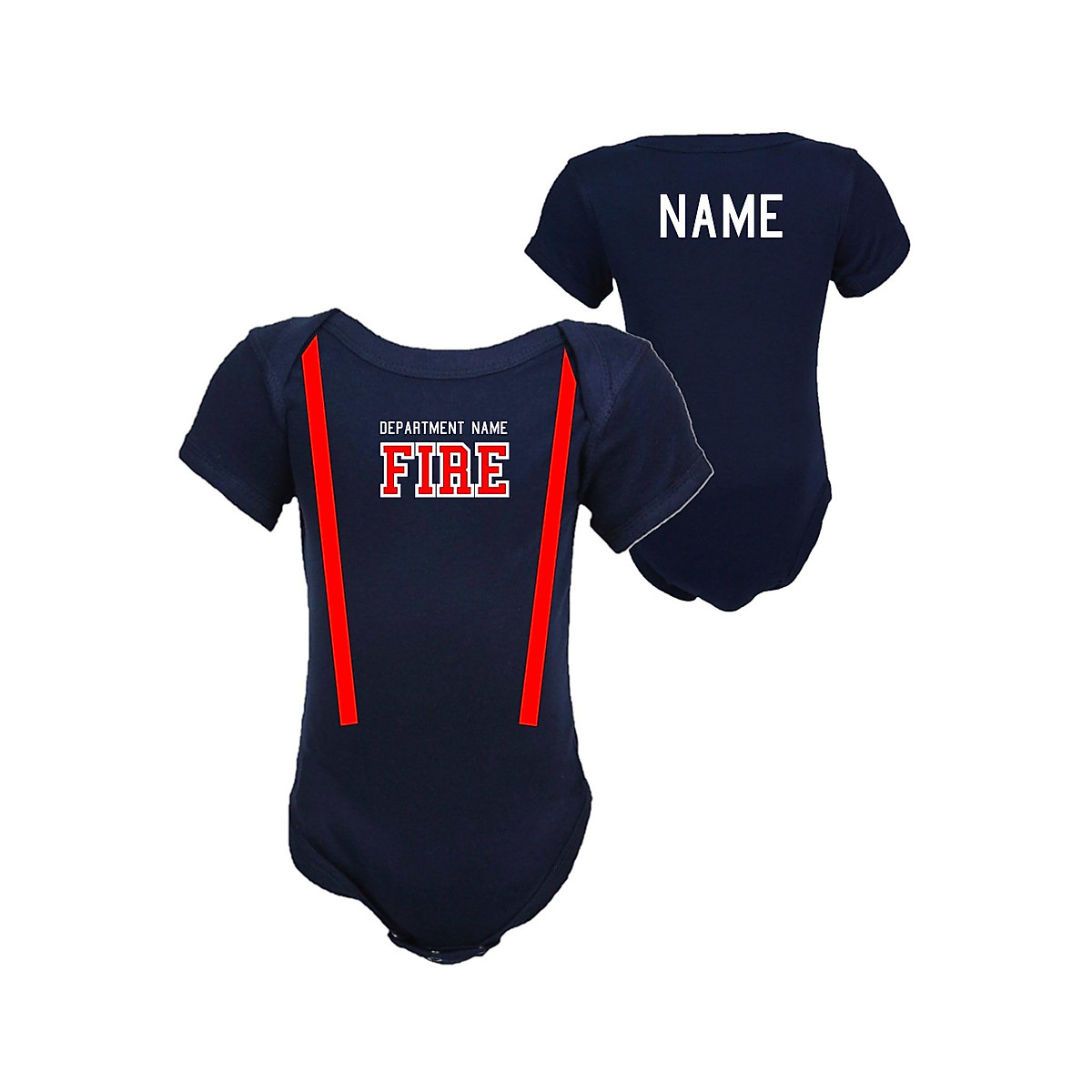 Fully Involved Stitching Firefighter Personalized Navy Baby Bodysuit (3 Months)