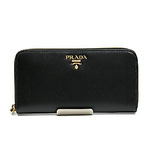 Prada Women's Black Leather Long Wallet 1ml506 Vitello Move Nero Zip Around