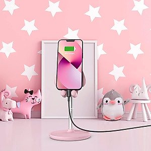 AFISEL Cute Phone Stand Angle Height Adjustable Cell Phone Stand for Desk Penguin Phone Stand Fit with Switch,Phone,ipad,Headphones Create a Lovely Atmosphere Pairing Cute Penguin Plush(Pink)