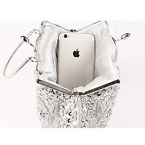 Gets Noble Beaded Sequin Flower Evening Purse Large Clutch Bag Handbag for Women (Silver)