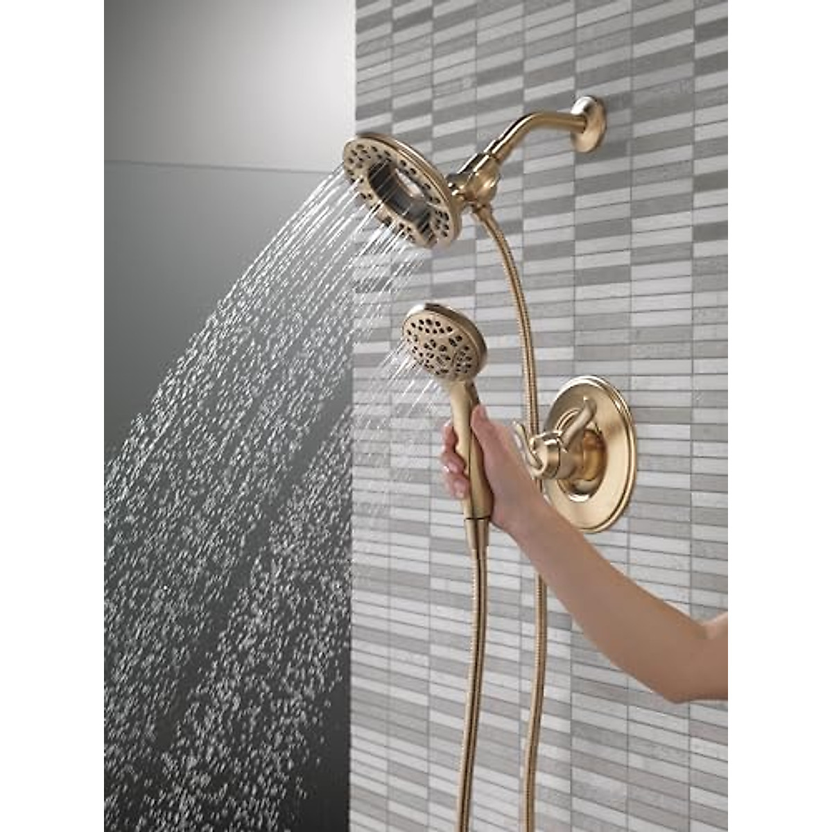 Delta Faucet 4-Spray In2ition Dual Shower Head with Handheld Spray, Gold Shower Head with Hose, Showerheads & Handheld Showers, Handheld Shower Heads, Champagne Bronze 58499-CZ