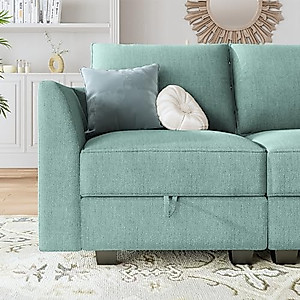 HONBAY Modular Sectional Sofa with Storage Seat Oversized U Shaped Modular Couch with Reversible Chaise Sectional Sleeper Sofa with Ottoman for Living Room, Aqua Blue