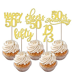 Rsstarxi 30 Pack Gold Glitter 50th Birthday Cupcake Toppers Fifty Since 1973 Cheers to 50 Years Old Birthday Cupcake Picks for Happy 50th Birthday Anniversary Party Cake Decorations Supplies