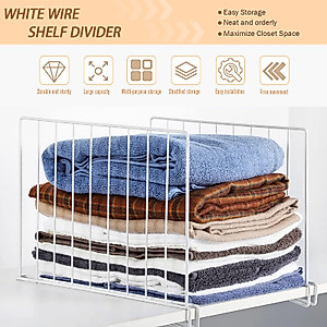 IVONNEY Wire Shelf Dividers Closet Organization, 8 Pack Metal Closet Dividers, White Wire Shelf Separators - Closet Shelf Dividers for Wood Shelves, Vertical Wire Shelving Dividers