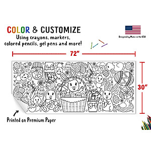 Tiny Expressions Easter Coloring Tablecloth for Kids - Rolled, No Creases 30" x 72" Giant Coloring Poster to Color On - Kids Easter Activities