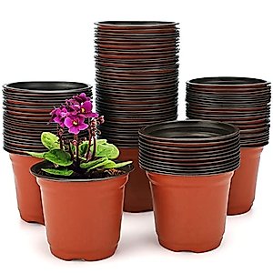 KINGLAKE 100 Pcs 4" Plastic Plants Nursery Pot/Pots Seedlings Flower Plant Container Seed Starting Pots