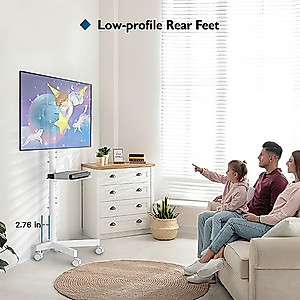 Mobile TV Cart for 23-60 Inch LED LCD Flat Curved Screens TVs, Rolling TV Stand with Locking Wheels Holds Up to 55lbs, Height Adjustable Portable Stand with Media Shelf Tray, Max VESA 400x400mm(White)