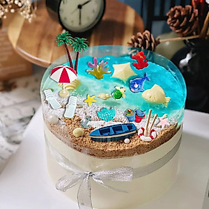 21 Pieces Beach Cake Toppers Hawaiian Chair Boat Palm Tree Umbrella Dollhouse Decoration Miniature Ornament Kits Set for Swimming Pool Summer Beach Birthday Party Supplies