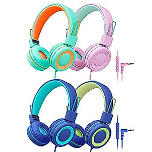 4Pack Kids Headphones with Microphone,Headphones for Kids for School,98db Volume Limited Over-Ear Wired Headphones for Kids Girls Boys,Foldable Toddler Headphones for PC/Laptop/School/Tablet/Travel