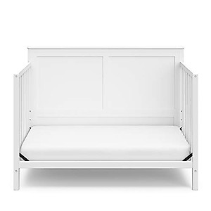 Storkcraft Alpine 5-in-1 Convertible Crib (White) – GREENGUARD Gold Certified, Converts to Toddler Bed and Full-Size Bed, Fits Standard Full-Size Crib Mattress, Adjustable Mattress Support Base