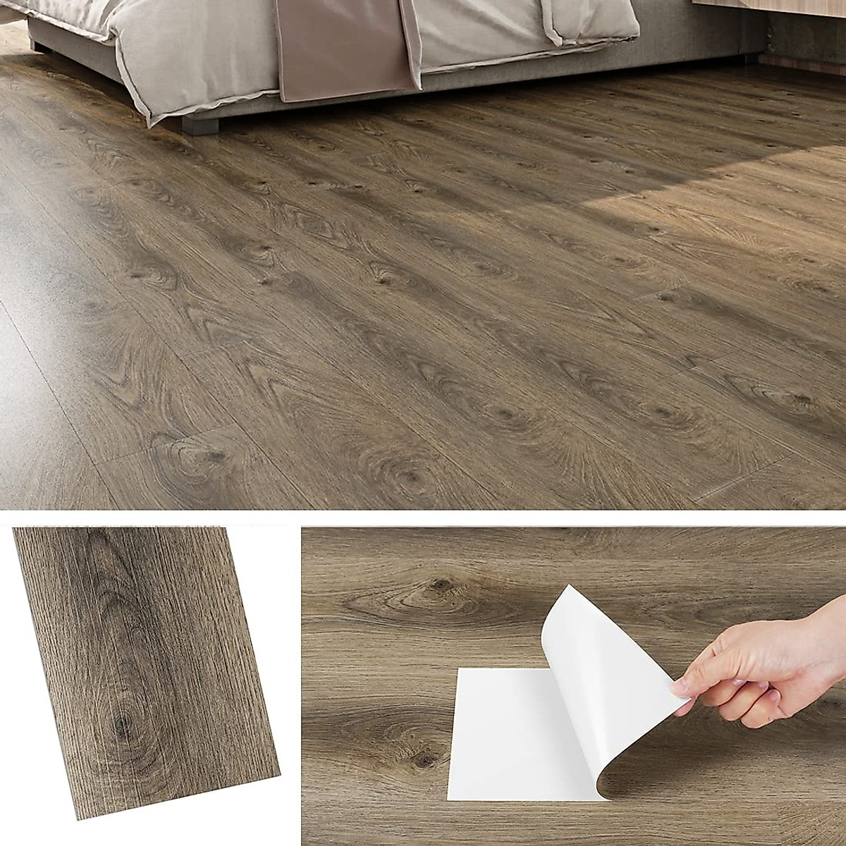 Livelynine Reclaimed Wood Vinyl Plank Flooring Peel and Stick Floor Tile Wood Grain 4pcs 6inX3ft Adhesive Floor Tiles Waterproof Peel and Stick Wood Planks for Walls Thin Walnut Wood Sheets RV Kitchen