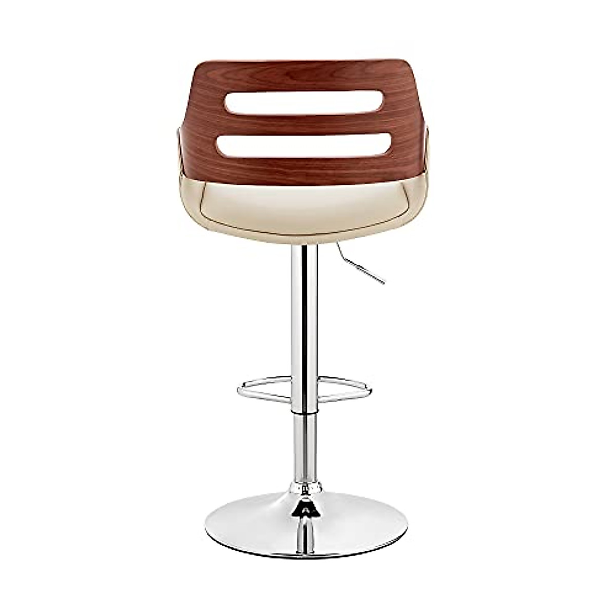 Armen Living Karter Adjustable Cream Faux Leather and Walnut Wood Bar Stool with Chrome Base