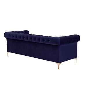 Iconic Home Gold/Navy Bea Velvet with Nail head Trim Tone Metal Sofa