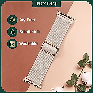 EOMTAM Metal Connecters Stretchy Nylon Band Compatible for Apple Watch Band 38mm 40mm 41mm 42mm 44mm 45mm Women Men,Elastic Cloth Sport Wristbands for iWatch Series Ultra 8 7 6 SE 5 4 3(Starlight,38)