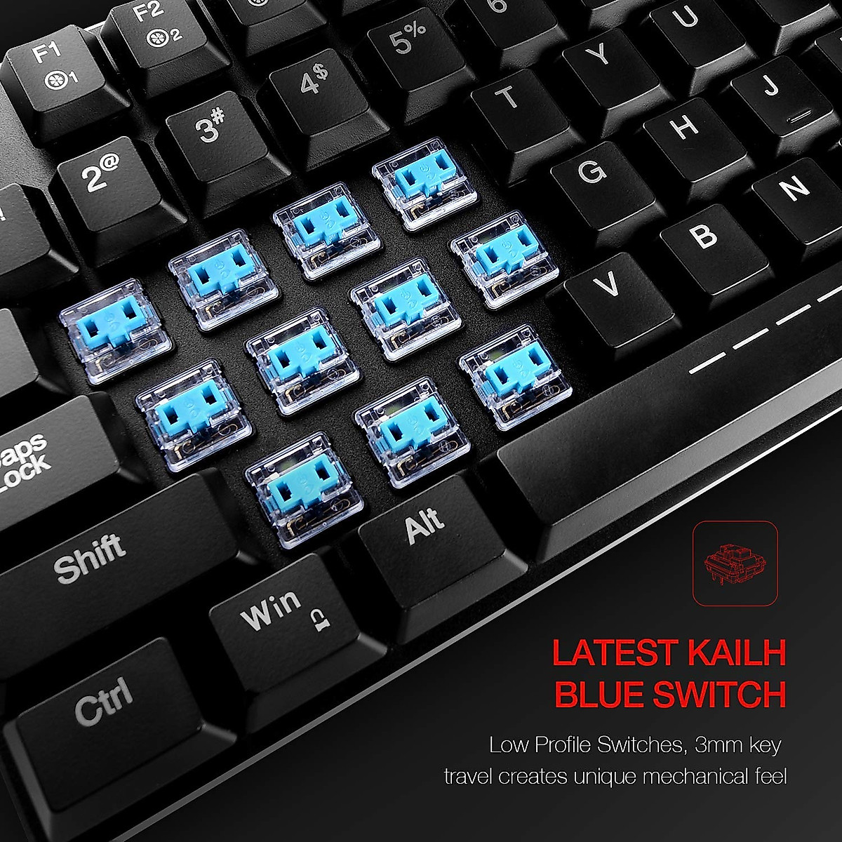 Mechanical Keyboard HAVIT RGB Backlit Wired Gaming Keyboard Extra-Thin & Light, Kailh Latest Low Profile Blue Switches, 104 Keys N-Key Rollover HV-KB395L (Black) (Renewed)