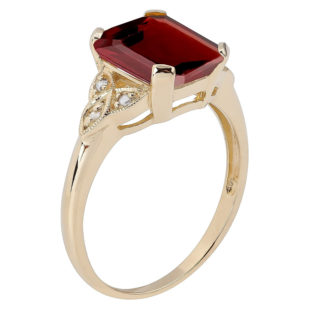 10k Yellow Gold Vintage Style Genuine Emerald-Cut Garnet and Diamond Ring