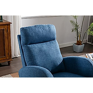 EEBUIHUI Modern Rocking Chair, Upholstered Linen Armchair with Solid Wood Legs Rocker Chair with Thick Padded Seat, Vintage Style Accent Furniture for Living Room, Bedroom, Nursery (Blue)