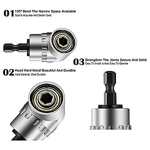 3Pcs 1/4" 3/8" 1/2"Hex Socket Adapter Drill Bits Set,Impact Grade Socket Wrench Adapter Extension Set,105°Right Angle Drill Bit Adapter Attachment 1/4" Drive Hex Magnetic Bit Socket Screwdriver Drill