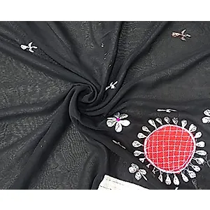 Peegli Indian Black Vintage Georgette DIY Craft Cloth Traditional Sarong Fabric Embroidered Textile