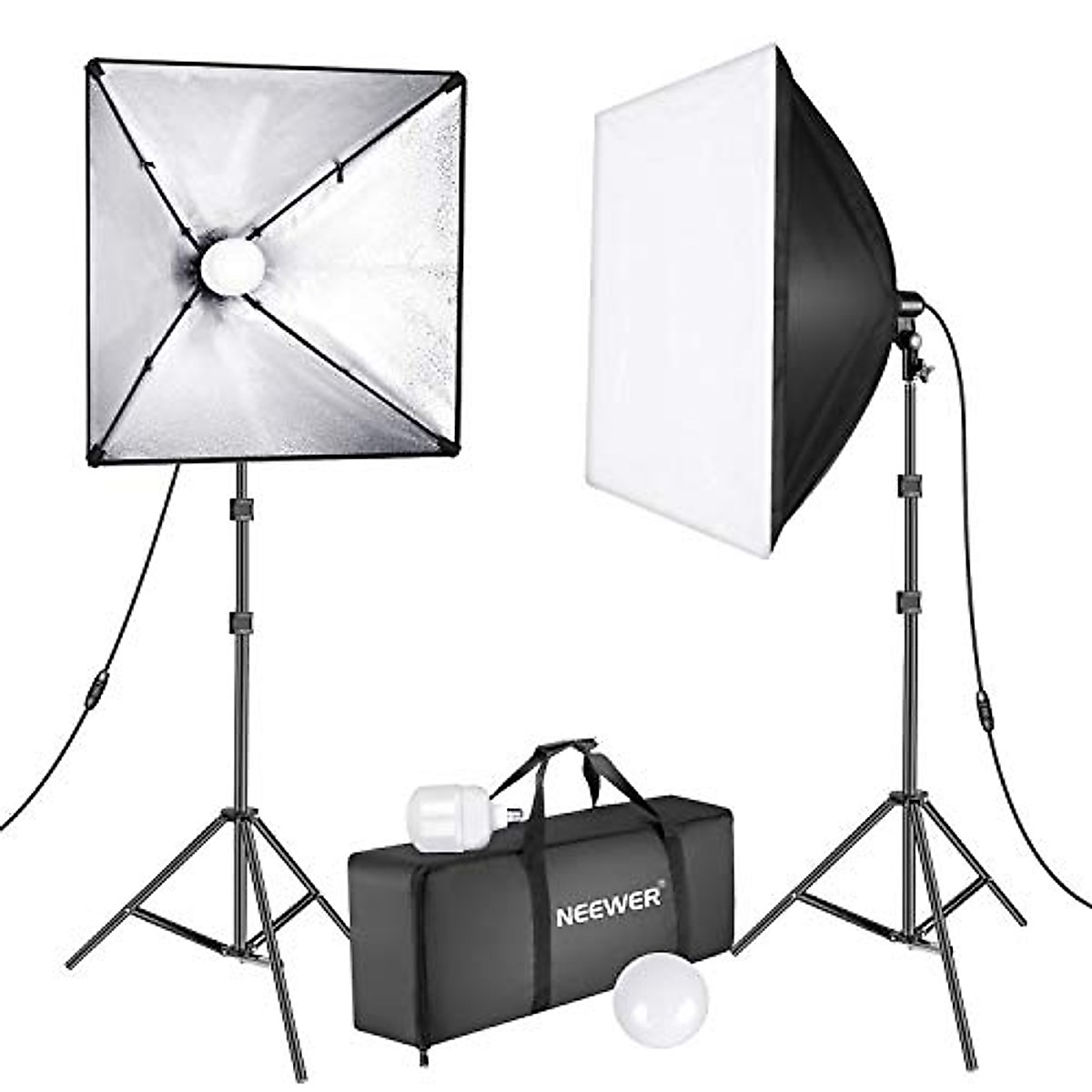 Neewer Upgraded 450W LED Photography Softbox Lighting Kit: (2) 24x24 Inches Softbox with E27 Socket and 5500K Instant Brightness Energy Saving LED Bulbs and Stand for Photo Studio Video Shooting
