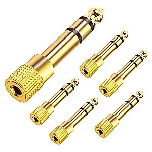 VCE 1/4 to 3.5mm Adapter 6-Pack, 1/4 to 1/8 Adapter with Gold-Plated Connectors for Headphones, Amps, and Guitars, Long-Lasting All-Metal Construction 1/8 Female to 1/4 Male Adapter, Non-Slip Design
