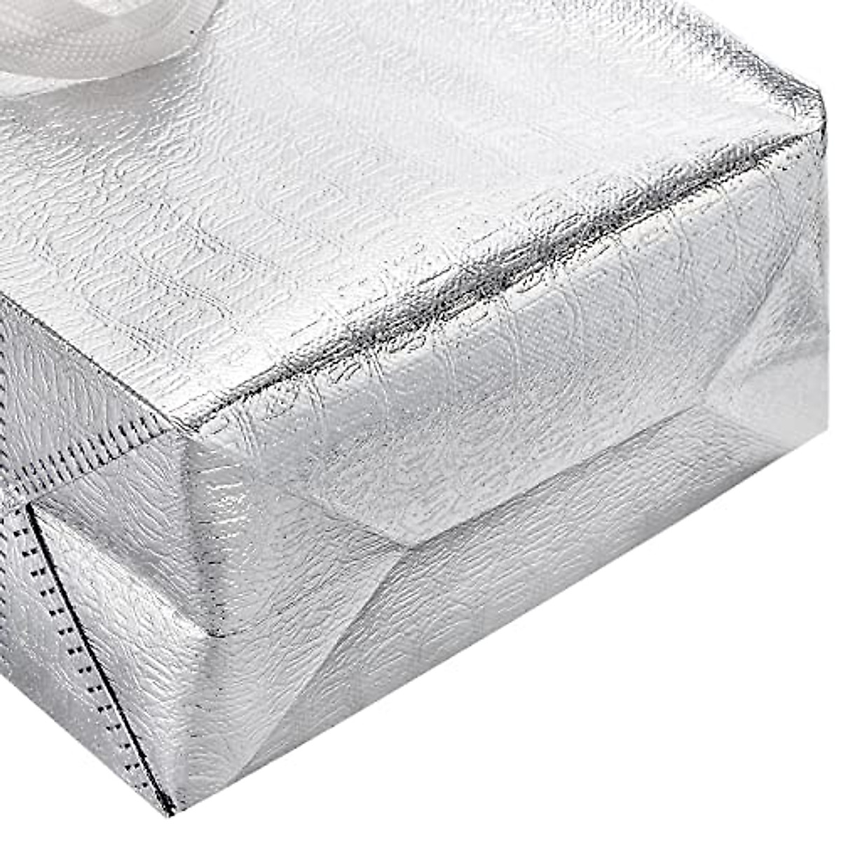 Elsjoy 40 Pack Glossy Reusable Grocery Bags, 10 x 8 Inch Non-woven Tote Shopping Bags with Handle, Silver Shiny Gift Bags Stylish Shopping Bags for Birthday, Wedding, Party, Business