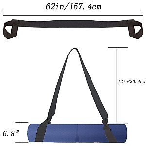 Tenalleys 1Pcs Black Adjustable Yoga Mat Strap Multi-Purpose Straps Easy-Cinch Yoga Mat Sling for Carrying Training Equipment, 62inch (Yoga Mat Not Included)