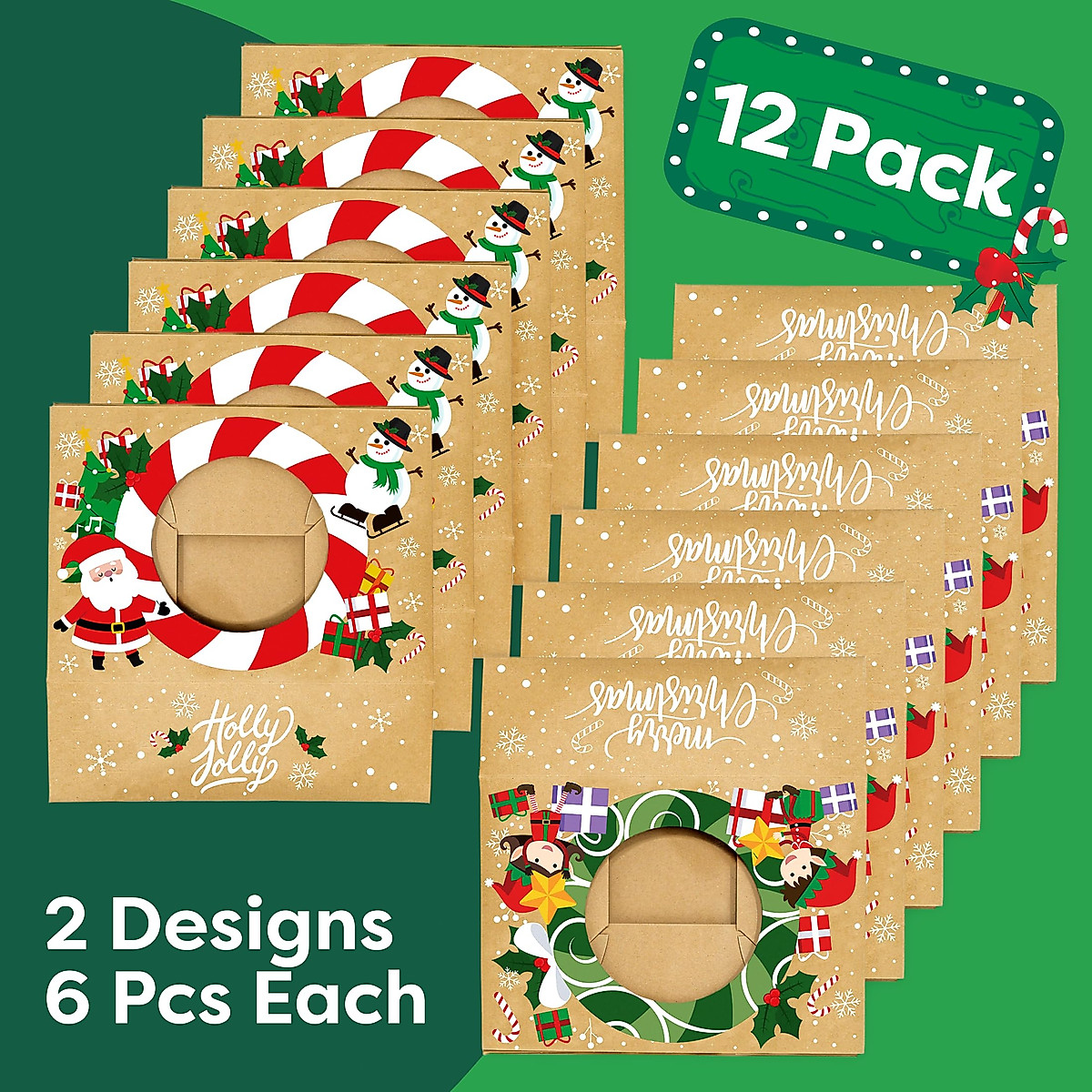 Joyousa Christmas Cookie Boxes - Bulk 12 Pack Kraft - Large Holiday Christmas Cookie Tins with Lids, Bakery Christmas Treat Boxes, Candy and Cookie Boxes for Gift Giving - Food Packaging Containers