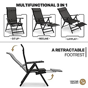 MoNiBloom 3 in 1 Outdoor Lounge Chairs Set of 2 Folding Recliner Patio Lounge Chair with Retractable Footrest, Furniture Outdoor Large Angle Adjustment Chair for Deck Patio Beach Yard, 330lbs