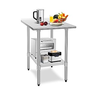 BIEAMA 24 x 30 Inches Stainless Steel Prep Work Table NSF with Backsplash and Adjustable Under Shelf, Commercial Worktable Restaurant, Home and Hotel