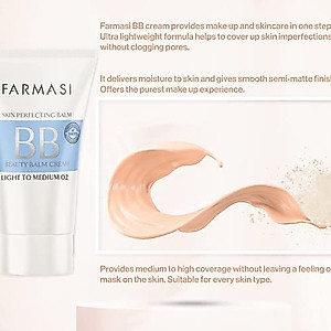 FARMASI Make Up BB Cream Beauty Balm, Full-Coverage Foundation, Concealer, Moisturizer BB Cream for All Skin Types, 1.7 fl. oz. / 50 ml (Light to Medium)