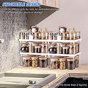 NiHome 4-Pack Stackable Plastic Kitchen Storage Shelf Foldable Rack - White Kitchen Cabinet Organizer and Storage Shelves Stackable Expandable Storage Racks for Counter Cabinet Pantry