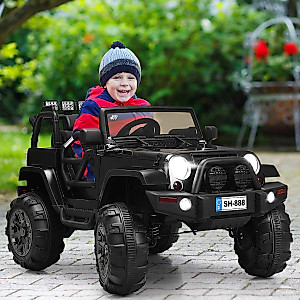 HONEY JOY 12V Ride On Truck, Battery Powered Electric Cars for Kids, Spring Suspension, MP3, LED Lights, Remote Control, Openable Door, Safety Belt, Toddler 4 Wheeler Ride On Toys Car for Boys Girls