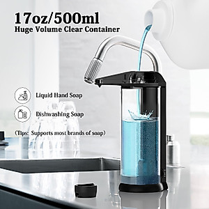 KESTERRA Automatic Soap Dispenser, 17oz/500ml Touchless Battery Operated Liquid Soap Dispenser with 7levels Adjustable Soap Volume, Perfect for Commercial or Household Use, Black
