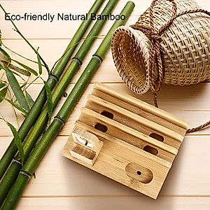 Bamboo Charging Station Dock for 4/5 / 6 Ports USB Charger with 5 Charging Cables Included, Desktop Docking Station Organizer for Cellphone,Smart Watch,Tablet(No Power Supply)