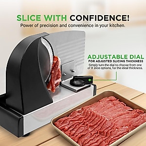 Nutrichef Electric Meat Slicer | 200W Automatic Meat, Deli & Bread Slicer | Adjustable Dial for 0-15mm Cutting Range Thickness | Removable 7.5 IN Stainless Steel Blade & Food Pusher for Safety (Black)