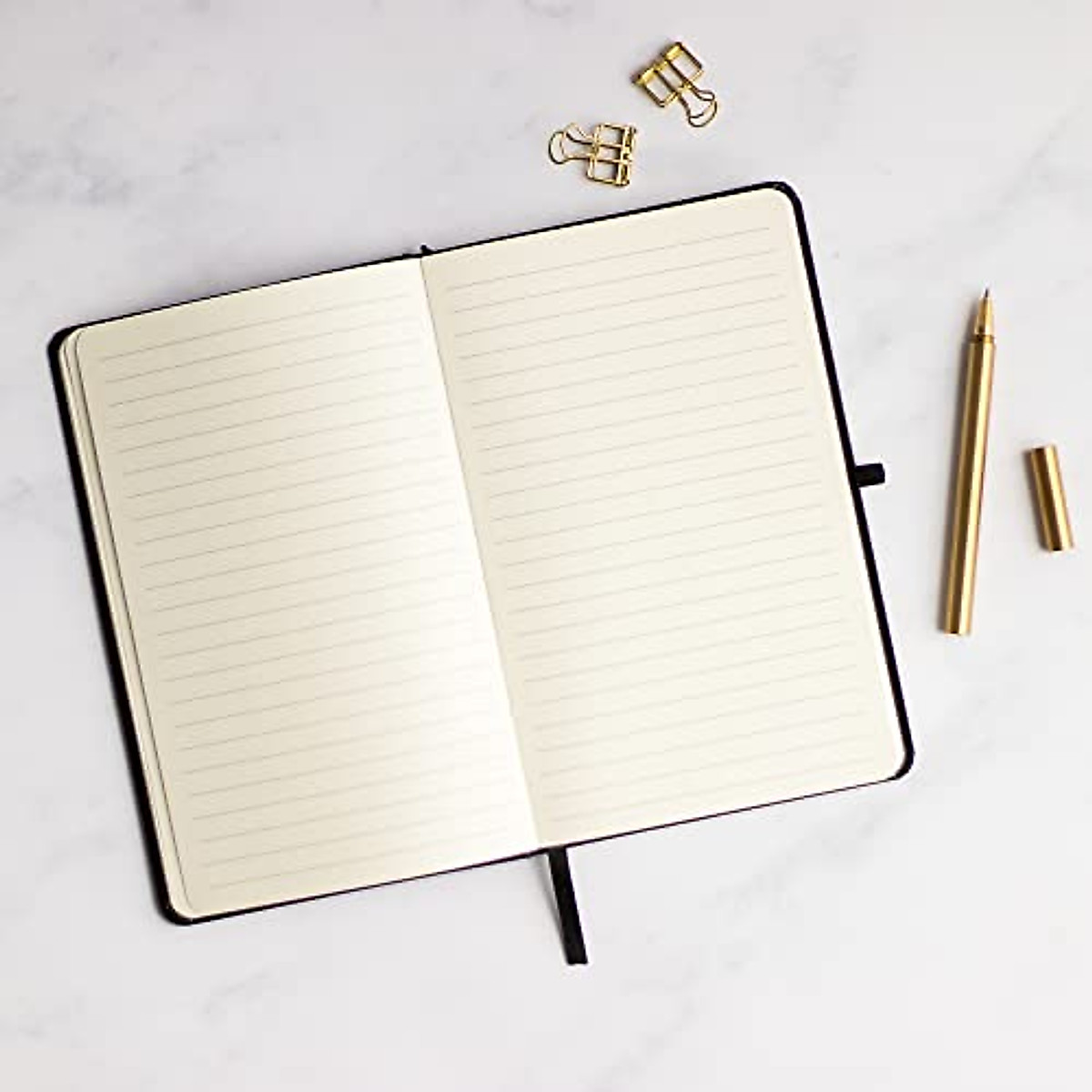 WallDeca Classic Lined Notebook Journal | Hard Cover, 240 Pages, Ruled 8.25 x 5 inches, Ivory 80 GSM Paper | School, Business, College, Notes, Journaling (2-Pack: Black)