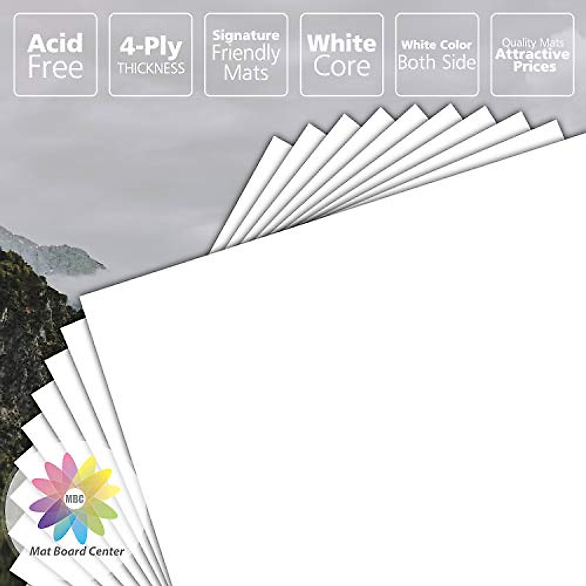 Mat Board Center, Pack of 10, 16x20 Uncut White Color Mats Mat Boards - Acid Free, 4-Ply Thickness, White Core - Great for Pictures, Photos, Framing Backing