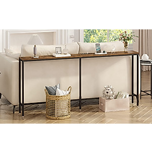 SUPERJARE 70 Inch Console Table with Outlet, Sofa Table with Charging Station, Narrow Entryway Table, Skinny Hallway Table, Behind Couch Table, for Living Room, Rustic Brown