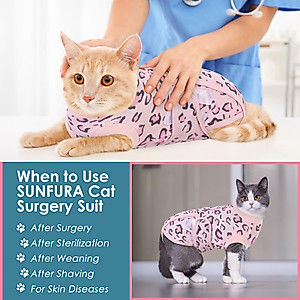 SUNFURA Cat Recovery Suit, Cat Surgery Recovery Suit Female Kitten Onesie for Cats After Surgery, Cat Neuter Recovery Suit Anti Licking, E-Collar Alternative Cat Surgical Recovery Suit, Pink M