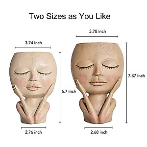 AIMEBBY Face Flower Pot Head Planter Pot Succulent Planter Cute Resin Cactus Planter with Drainage Hole Closed Eyes