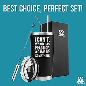 I Can’t My Kid Has Practice A Game or Something Sports Mom Dad Gifts from Son Daughter Gamer Vacuum Insulated Tumbler Travel Mug with Lid and Straw 20 oz Black