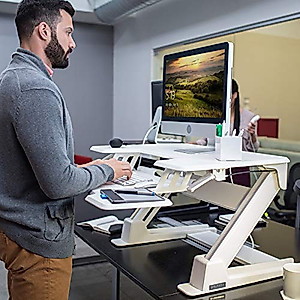 [Upgrade]Eureka Ergonomic V2 Sit To Stand Desk Converter, 36'' Height Adjustable Standing Desk Risers Converters Desktop Stand Computer Workstation Home Office Computer Desk with Keyboard Tray - White