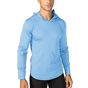 BIYLACLESEN Active Shirts Men Long Sleeve Sun Protection Hoodie Outdoor Performance T-Shirts Quick Dry Fishing Shirts Running Shirts Blue