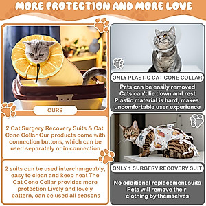 MABOZOO 2-in-1 Cat Surgical Suit, 2 Cat Recovery Suit & Cat Cone Collar for Cats After Surgery, Cute Kitten Surgical Full Bodysuit Cat Recovery Collar for Cats Dogs 4-8lb(Yellow)