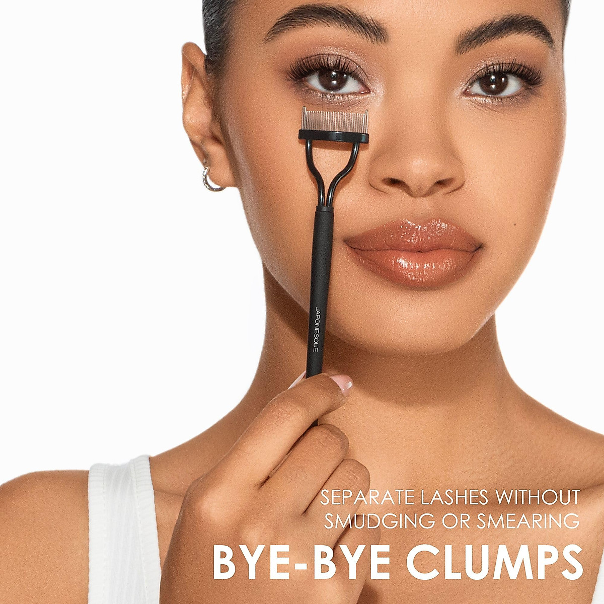 JAPONESQUE - Velvet Touch Lash Separator (0.43 x 5.79 x 1.18 inches) - Eyelash Comb Lash Separator Tool, Remove Mascara Clumps, Arc Lash Brush (Black)