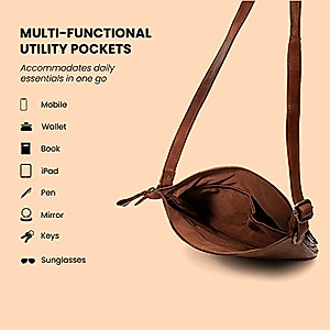 Sling Bags for Women Genuine-Leather - Vintage Multi Pocket Crossbody Purse (Copper)